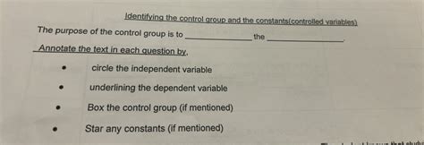 Identifying The Control Group And The Constantscontrolled Variablesthe