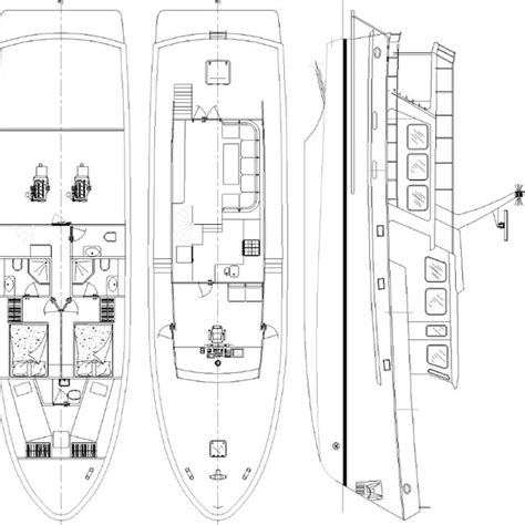 Profile Drawing And General Arrangement Plan Of A Trawler Yacht As