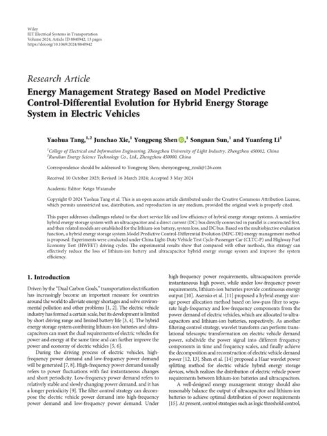 Pdf Energy Management Strategy Based On Model Predictive Control Differential Evolution For