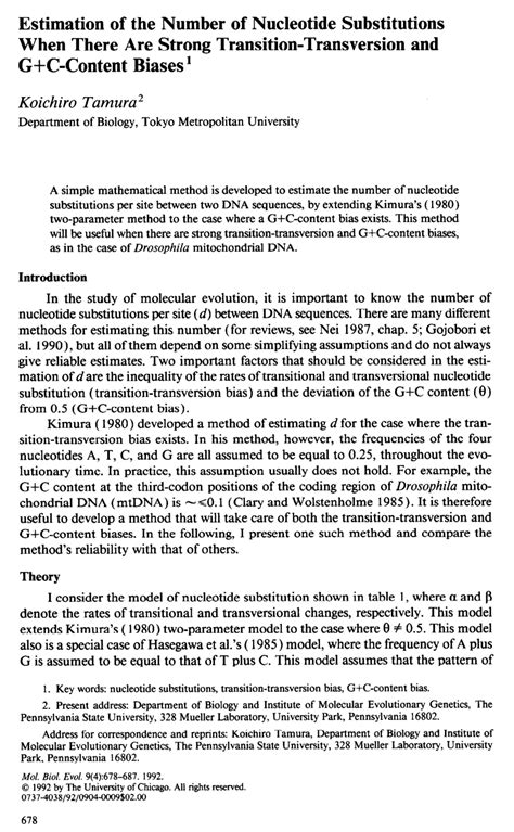 Pdf Estimation Of The Number Of Nucleotide Substitutions When There