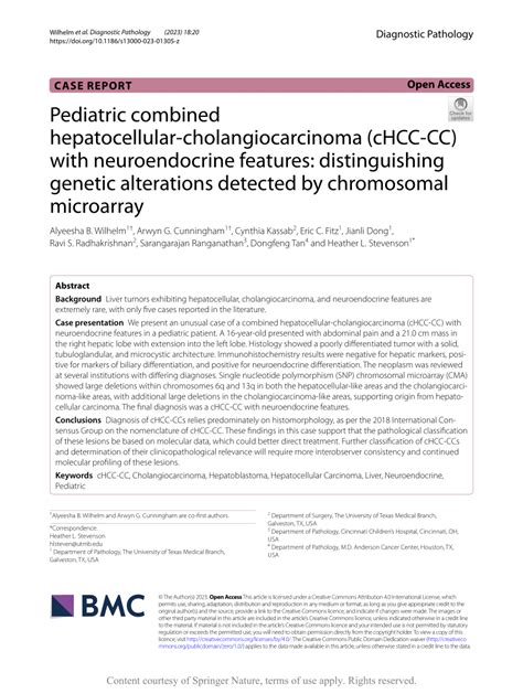Pdf Pediatric Combined Hepatocellular Cholangiocarcinoma Chcc Cc With Neuroendocrine