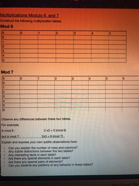 Solved Multiplications Modulo 6 And 7 Construct The Following