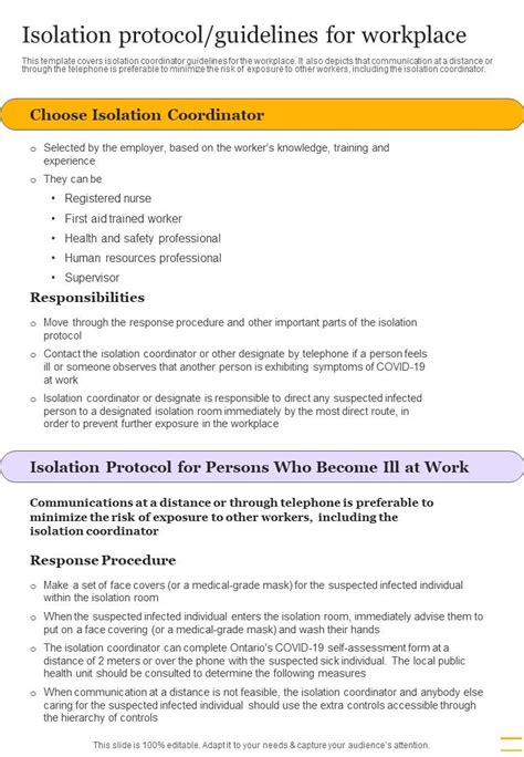 Isolation Protocol Guidelines For Workplace One Pager Sample Example Docume