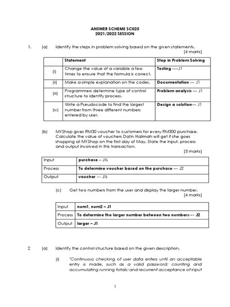 Answer Scheme Kmpp Sc025 Pdf Parameter Computer Programming Control Flow