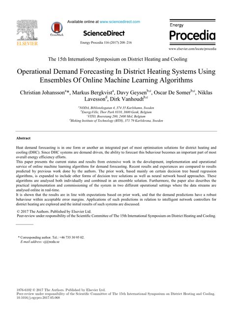 Pdf Operational Demand Forecasting In District Heating Systems Using