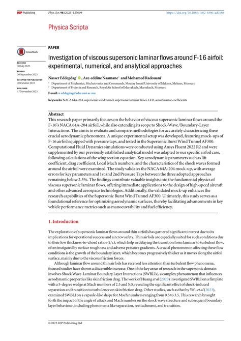 Investigation Of Viscous Supersonic Laminar Flows Around F 16 Airfoil Experimental Numerical