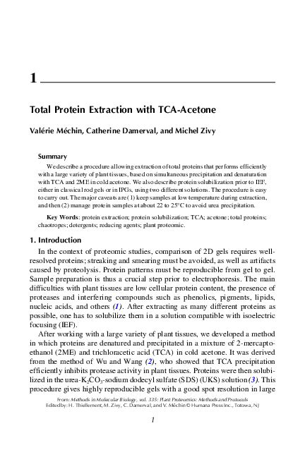 Pdf Total Protein Extraction With Tca Acetone