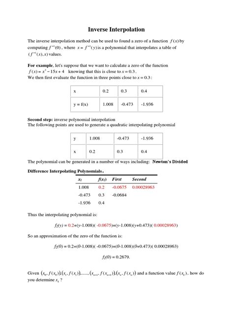 Inverse Interpolation For Example Lets Suppose That We Want To