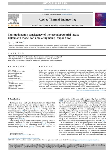 Pdf Thermodynamic Consistency Of The Pseudopotential Lattice