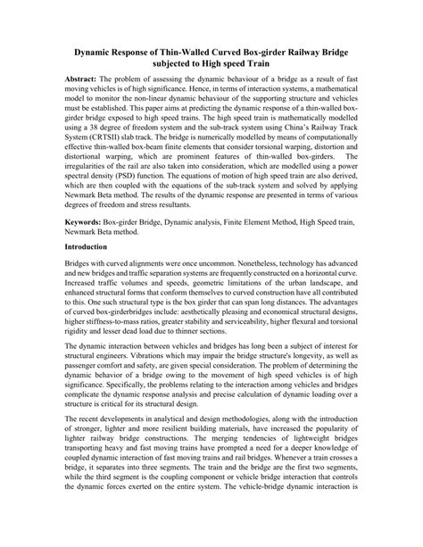 Pdf Dynamic Response Of Thin Walled Curved Box Girder Railway Bridge