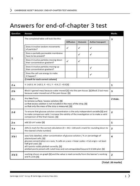Igcse Biology 4ed Tr Eoc Test Answers 3 Pdf Osmosis Biology