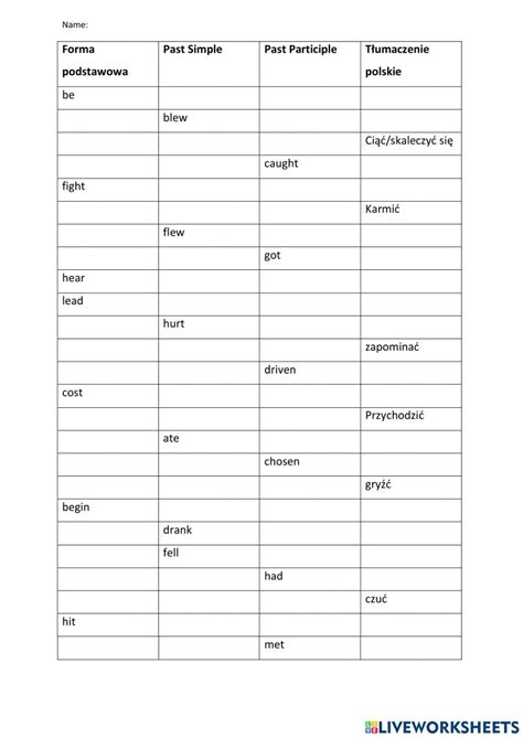 Czasowniki Nieregularne Worksheet For 8 Irregular Verbs Verb Worksheets English As A Second