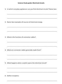 Science Study Guide Electrical Circuits FREEBIE DIGITAL PRINT