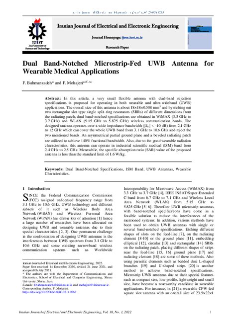 Pdf Dual Band Notched Microstrip Fed Uwb Antenna For Wearable Medical Applications