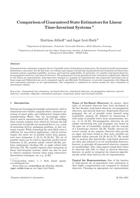 Pdf Comparison Of Guaranteed State Estimators For Linear Time