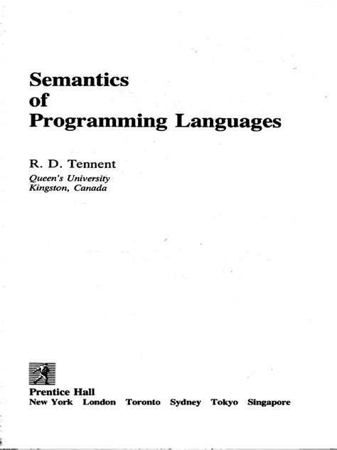Prentice Hall International Series In Computer Science R D Tennent