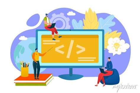 Programming Education Concept Programmers Learn Coding On Computer • Wall Stickers Signs