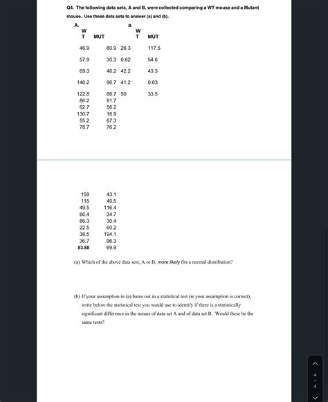 Solved Q4 ﻿the Following Data Sets A And B ﻿were