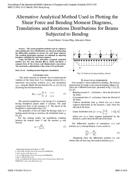 Pdf Alternative Analytical Method Used In Plotting The Shear Force And Bending Moment Diagrams