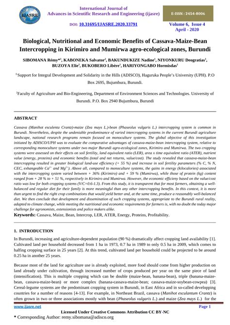 Pdf Article Cassava Maize Bean Intercropping