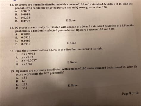 solved 12 iq scores are normally distributed with a mean of