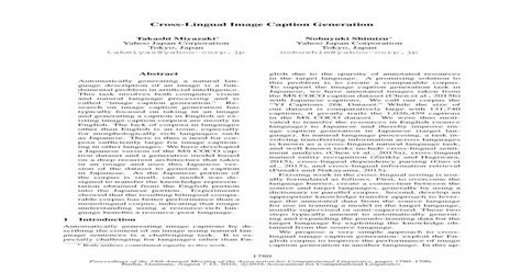 Pdf Cross Lingual Image Caption Generation · 2016 08 01 · Called Image Caption Generation Re