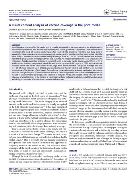 Pdf A Visual Content Analysis Of Vaccine Coverage In The Print Media Carmen Saiz