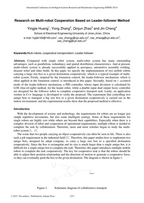 Pdf Research On Multi Robot Cooperation Based On Leader Follower Method
