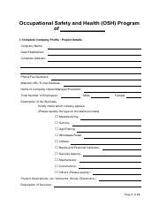 Osh Program Template Doc Occupational Safety And Health OSH Program Of Company Name I