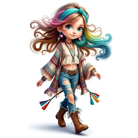Stylish Cartoon Hippie Girl Clipart Ai Generated Stock Illustration