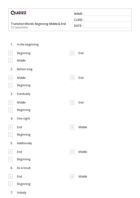 50 Transition Words Worksheets For 1st Grade On Quizizz Free And Printable