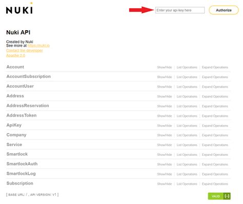 Swagger Interface Web API Nuki Developers