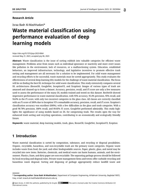 PDF Waste Material Classification Using Performance Evaluation Of Deep Learning Models