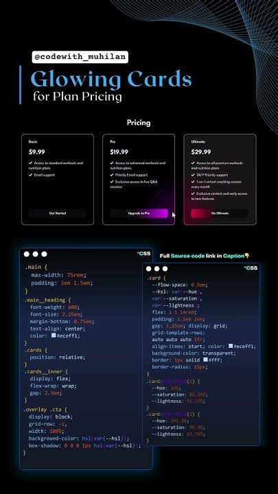glowing pricing cards codewith muhilan css coding youtube