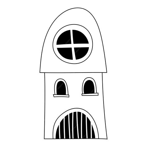 패브릭 인쇄 어린이 벡터 일러스트 레이 션에 대 한 둥근 창과 라인 아트 문이 손으로 그린 낙서 집 프리미엄 벡터