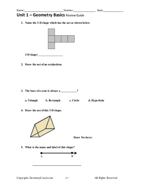 Fillable Online Unit Test Study Guide Geometry Basics Answer Key Fax Email Print PdfFiller