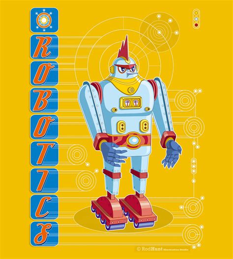 Detailed Isometric Illustration And Illustrated Maps By Rod Hunt Robotics Retro Robot Poster