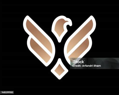 독수리 호크 팔콘 버드 플라이 윙 프리덤 골드 럭셔리 골든 고급 윤곽 엠블럼 벡터 디자인 일러스트레이션 고급에 대한 스톡 벡터