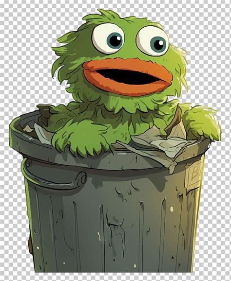 Oscar The Grouch Playful Green Monster Inside A Bin Png Clipart