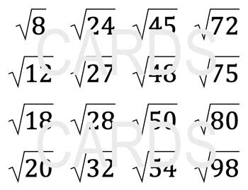 Simplify Square Roots Radicals Memory Match Game Task Cards By Babe