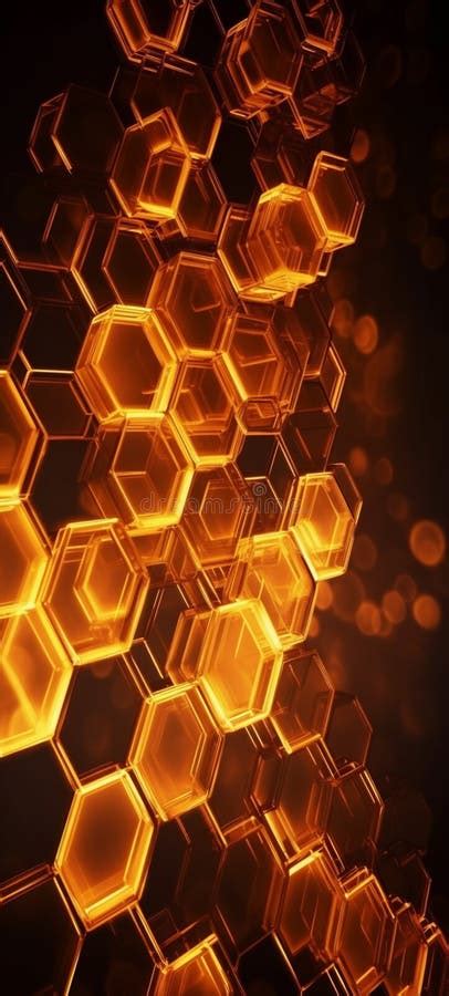 Glowing Amber Honeycomb Hexagonal Pattern Wallpaper With A Futuristic 3d Effect Stock