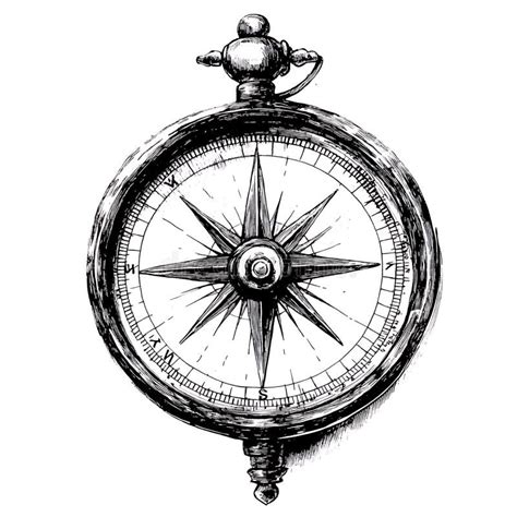 Vintage Compass Illustration Hand Drawn Style Stock Illustration