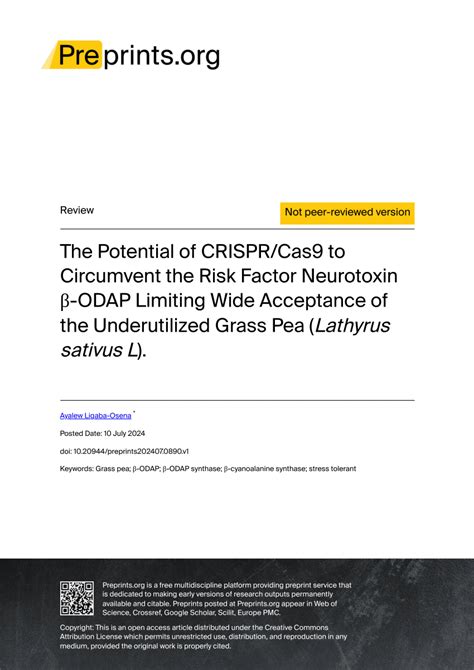 Pdf The Potential Of Crisprcas9 To Circumvent The Risk Factor Neurotoxin β Odap Limiting Wide