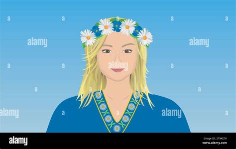 Swedish Traditional Woman With Colors Of Swedish Flag In Dress Vector