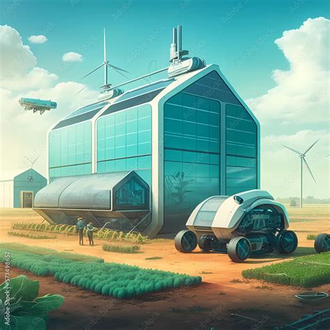 Futuristic Farming Automation Modern Agriculture Field Farming