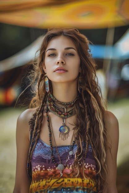 Premium Photo Hippie Woman At A Music Festival Generative Ai