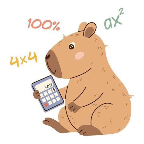 Smart Capybara Solving Math With A Calculator And Math Symbols Flat