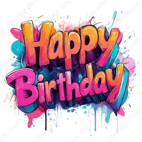 Graffiti Happy Birthday Clipart Watercolor Lettering  Bundle