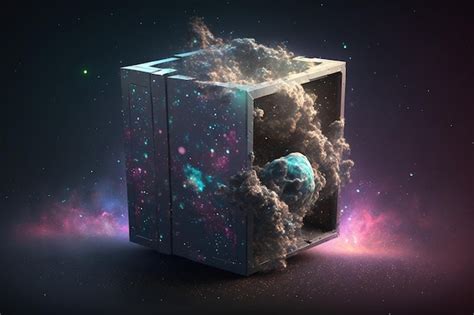 Premium Ai Image A Cube With A Blue Box With A Planet Inside It