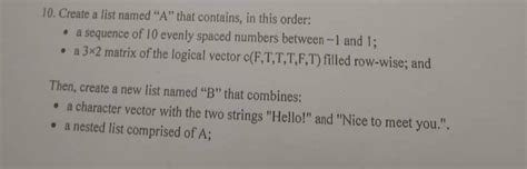 Solved Create A List Named A That Contains In This Chegg Com